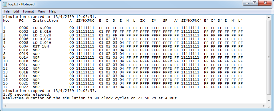 ไมโครโพรเซสเซอร์z80 Z80 Simulator Ide