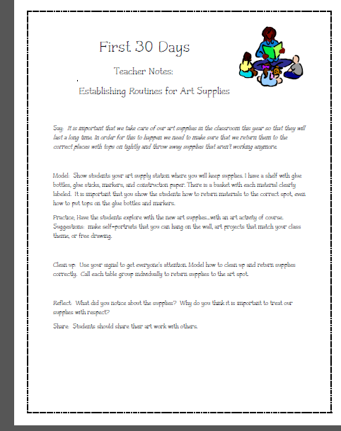 Classroom Freebies Too: First 30 Days...art supplies