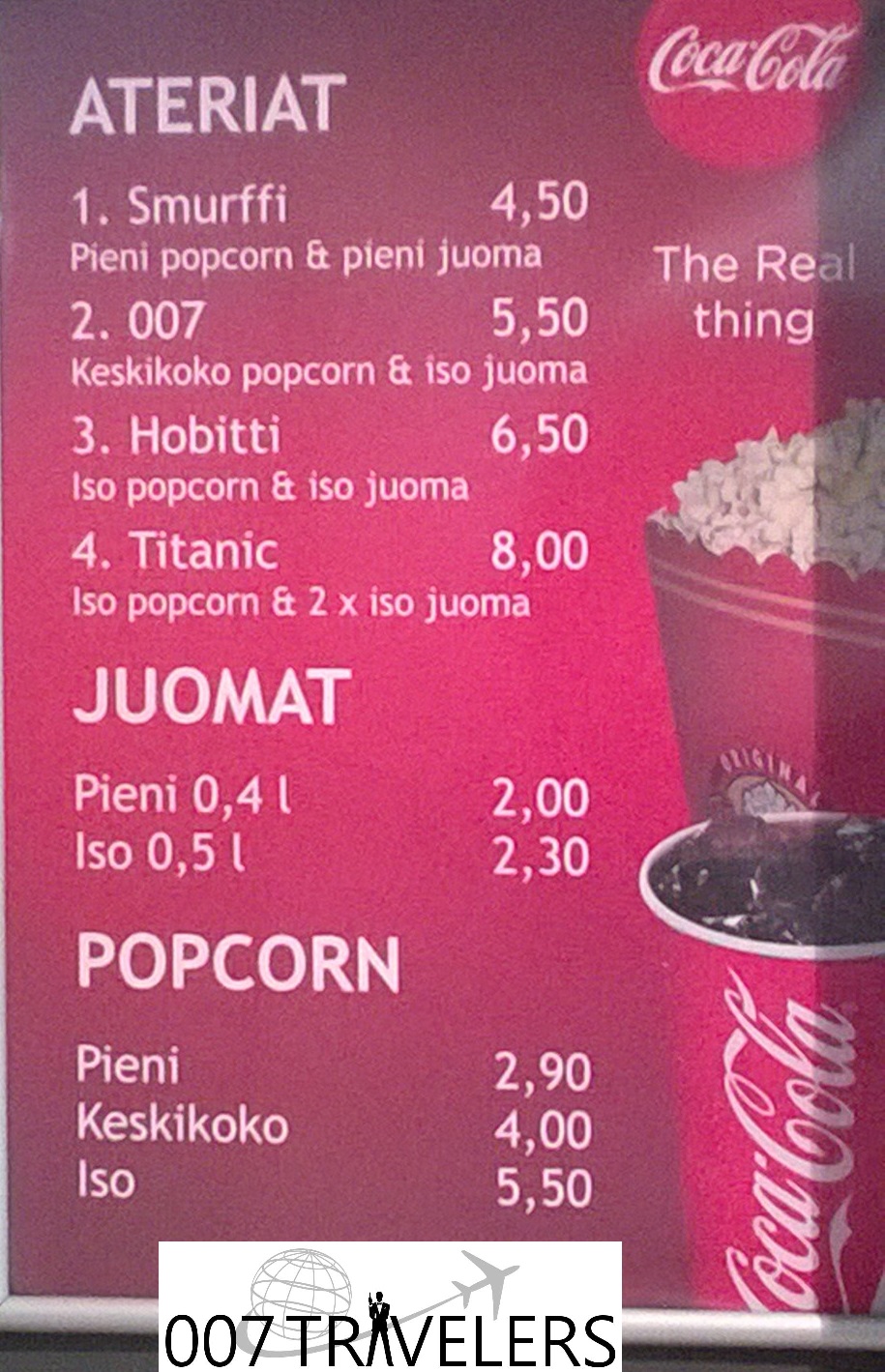 007 Food: 007: Medium size popcorn and large drink - 007 Travelers