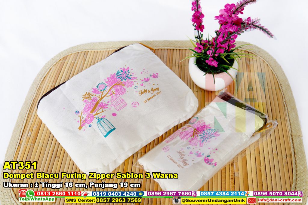 Dompet Blacu Furing Zipper Sablon 3 Warna | Souvenir Pernikahan