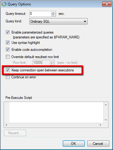 Netezza: SQL and Admin: Aginity: keep connection open to preserve TEMP ...