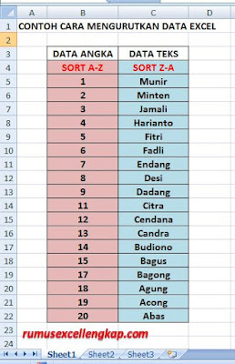 Cara Mudah Mengurutkan Data Angka Dan Teks di Excel 2007 - Fungsi dan Rumus Excel Lengkap