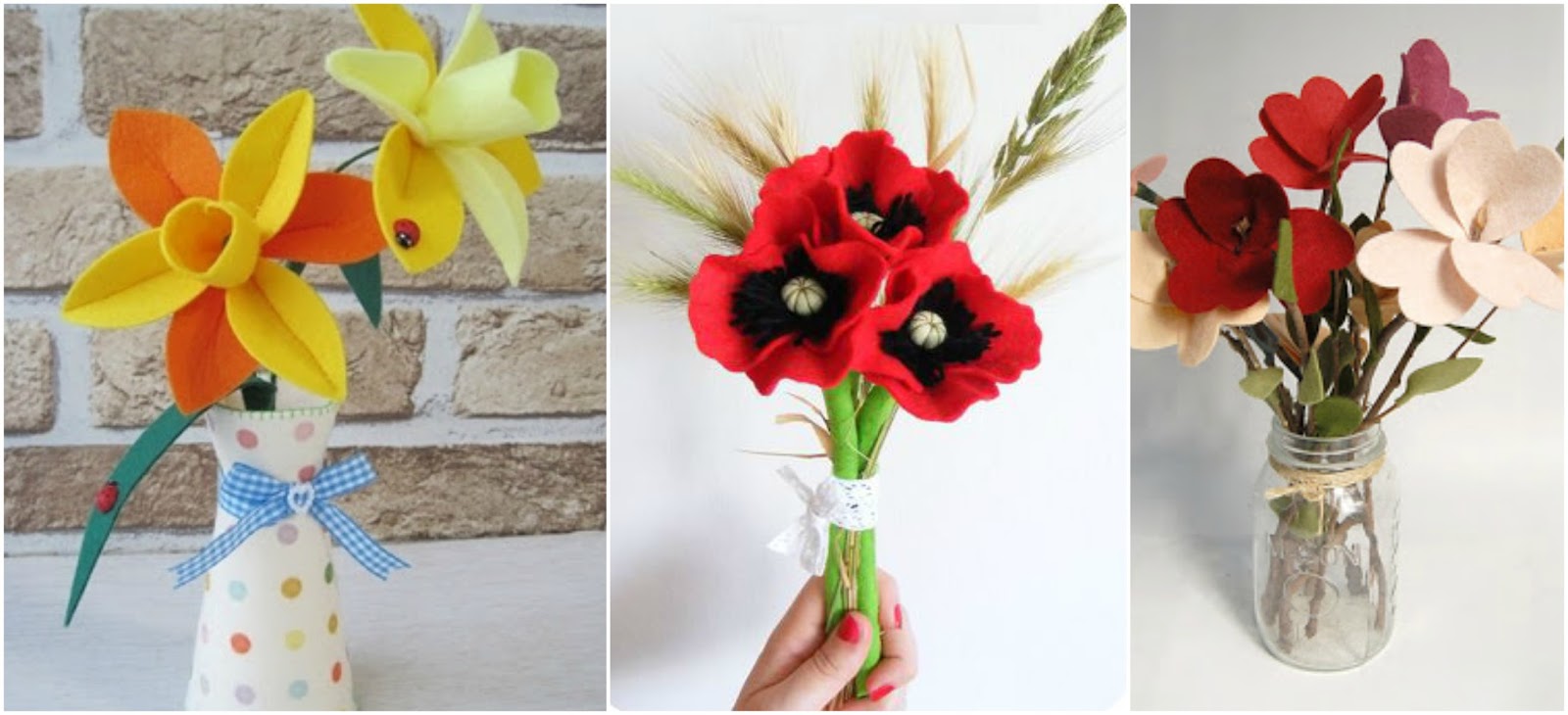 3 Tutoriales para aprender cómo hacer hermosas flores de fieltro ~ Haz ...