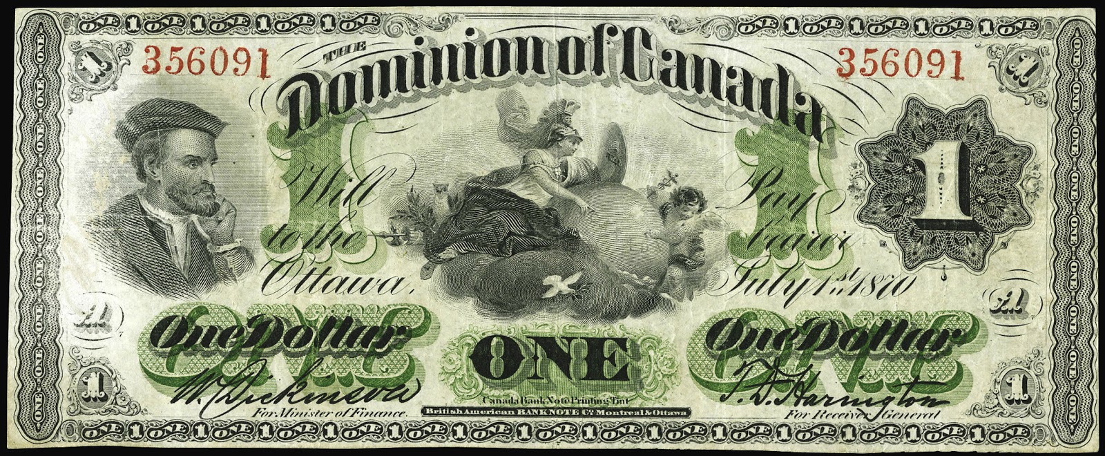 Dominion of Canada One Dollar Banknote 1870 Jacques Cartier|World ...