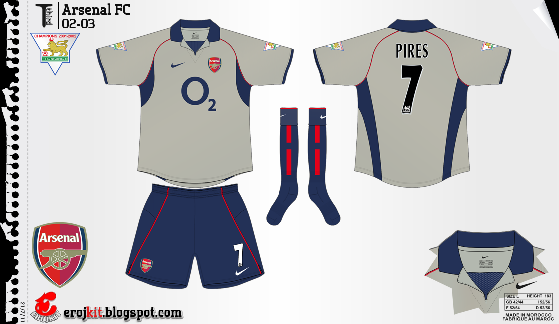 Kit Design, by eroj: 2002-04 Arsenal (Home, Away e Third)