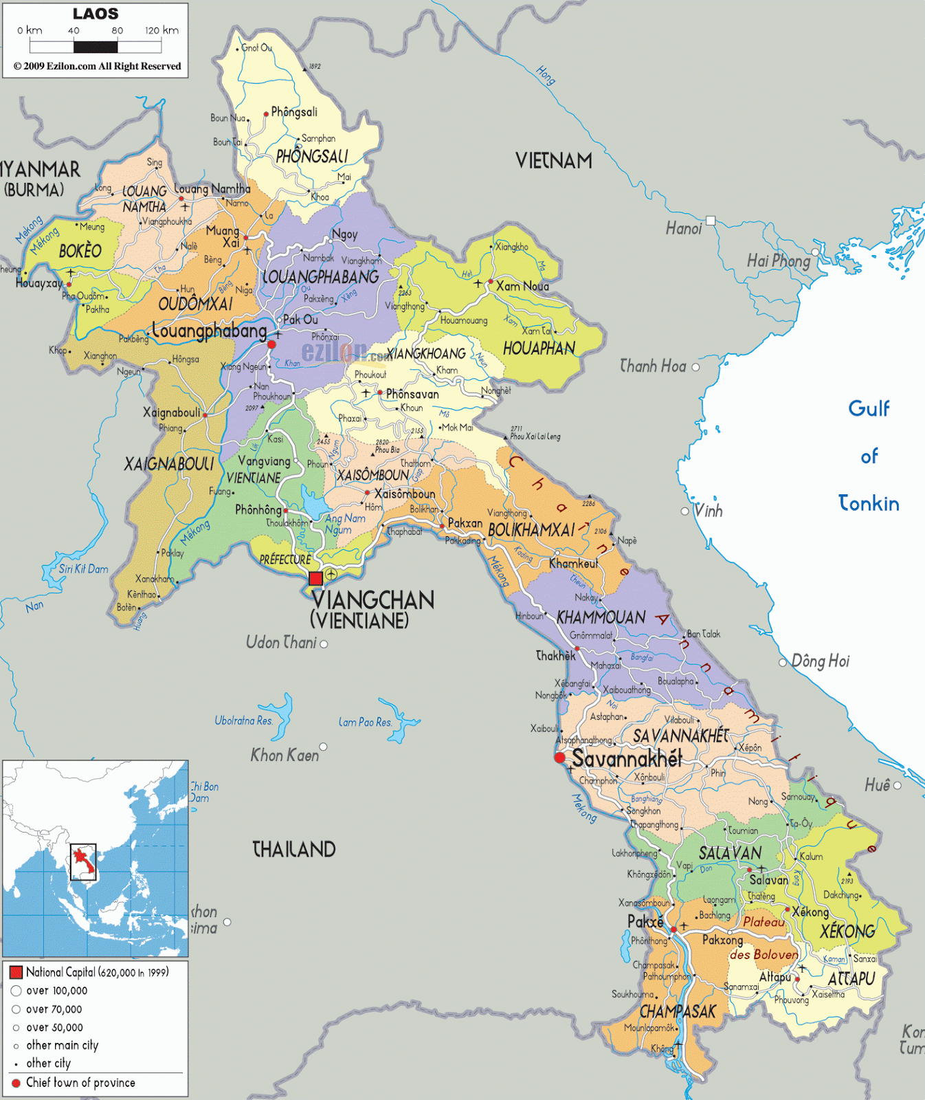 LAOS - GEOGRAPHICAL MAPS OF LAOS