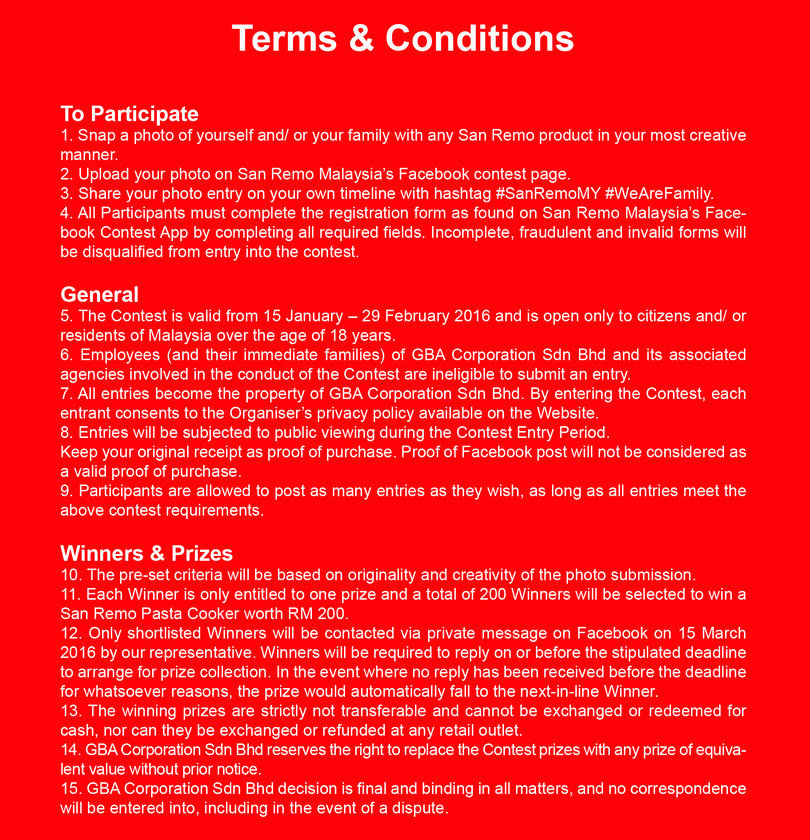 Contest Peraduan Malaysia: San Remo Snap, Tag & Win