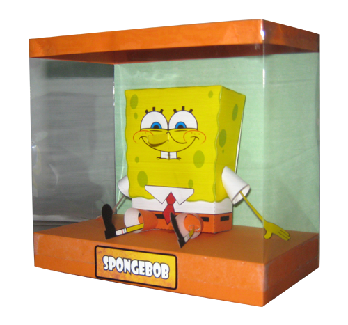 Papercraft Spongebob with Box - Heleeh Papercraft