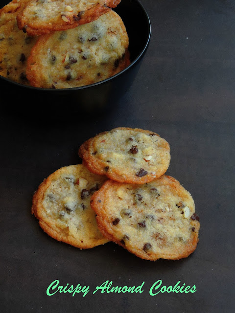Priya's Versatile Recipes: Eggless Crispy Almond Cookies With Chocolate ...