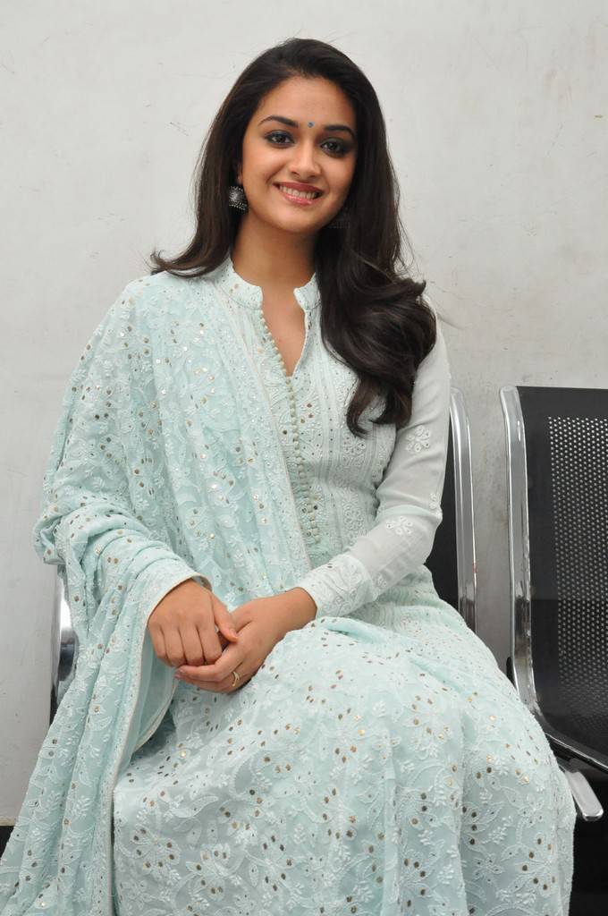 Gorgeous North Indian Model Keerthy Suresh In Blue Dress At Interview ...
