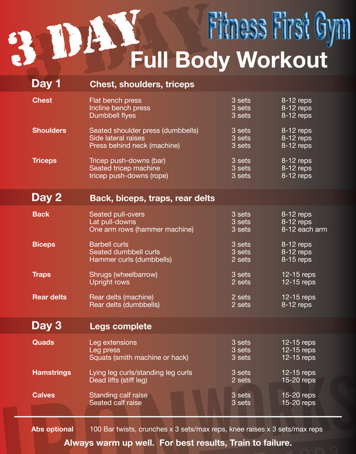 3 Day Full Body Workout ~ Welcome To Fitness First Gym