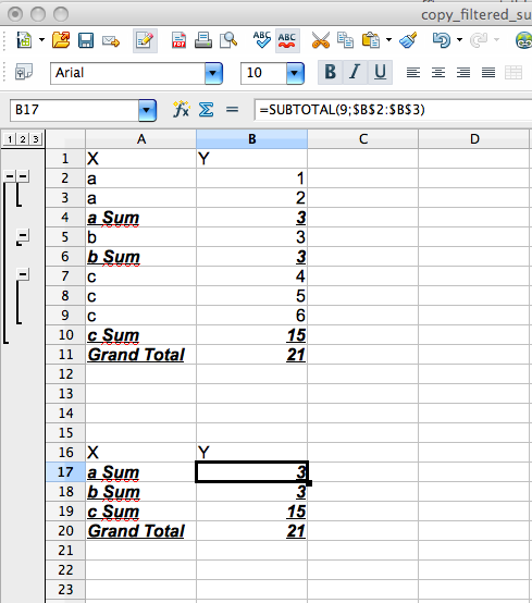 Andreas' Technical Tidbits: OpenOffice.org - copy subtotal cells only