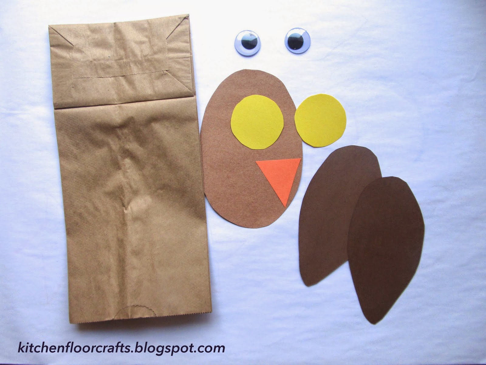 Kitchen Floor Crafts: Owl Paper Bag Puppets