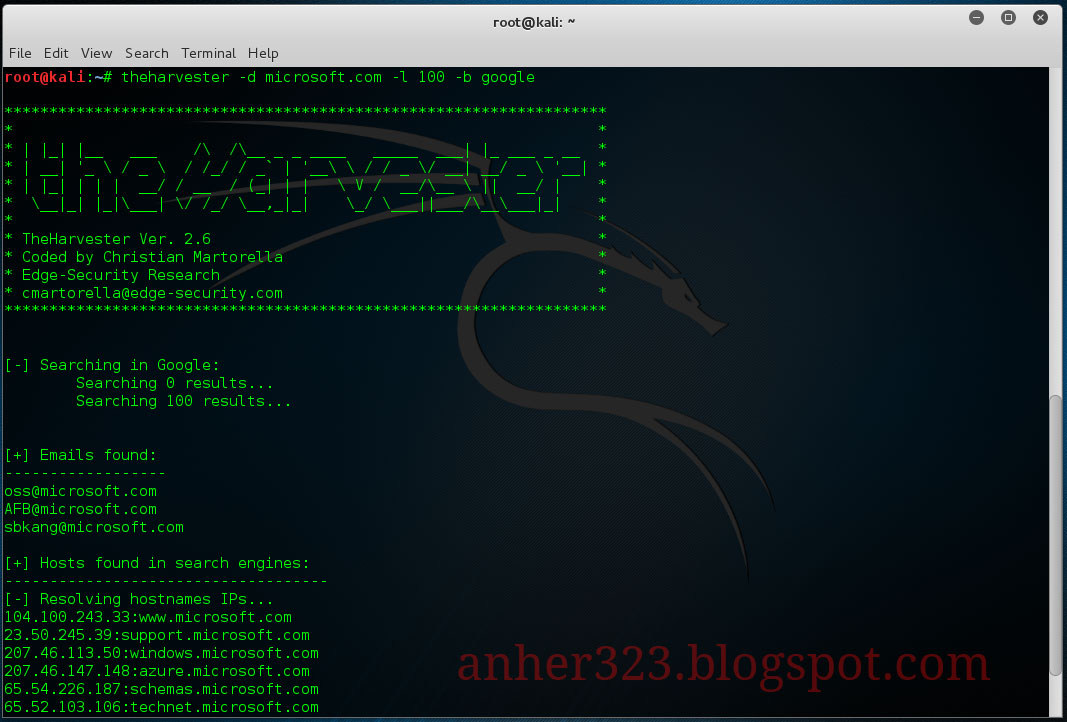 Information Gathering dengan theHarvester di Kali Linux 2.0 | Anherr Blog's