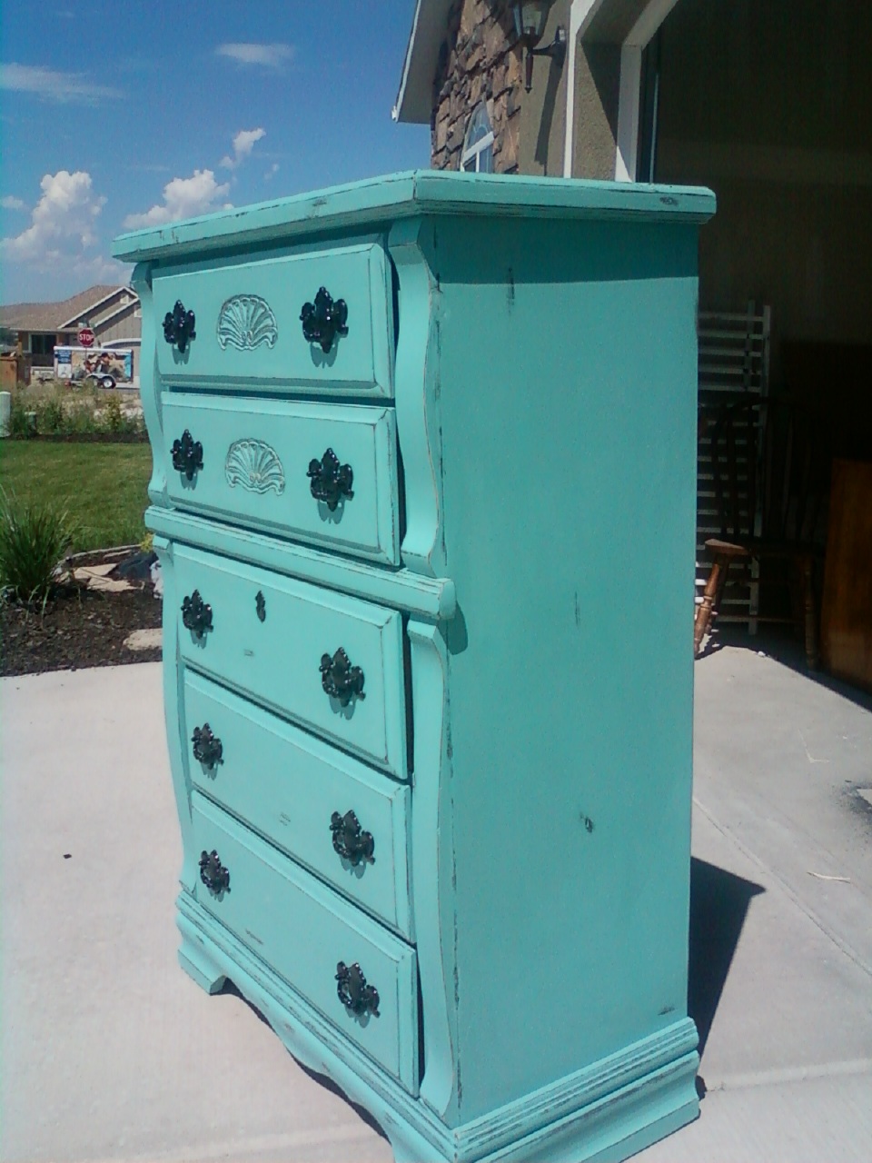 Cozy Cottage Treasures: 5 drawer turquoise dresser