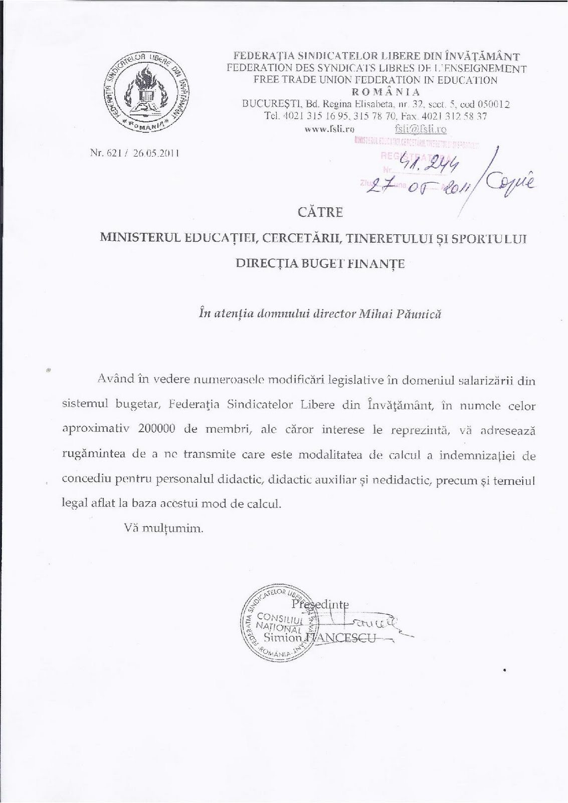 Sindicatul Liber al Învățământului Preuniversitar Clujean: Modul de ...
