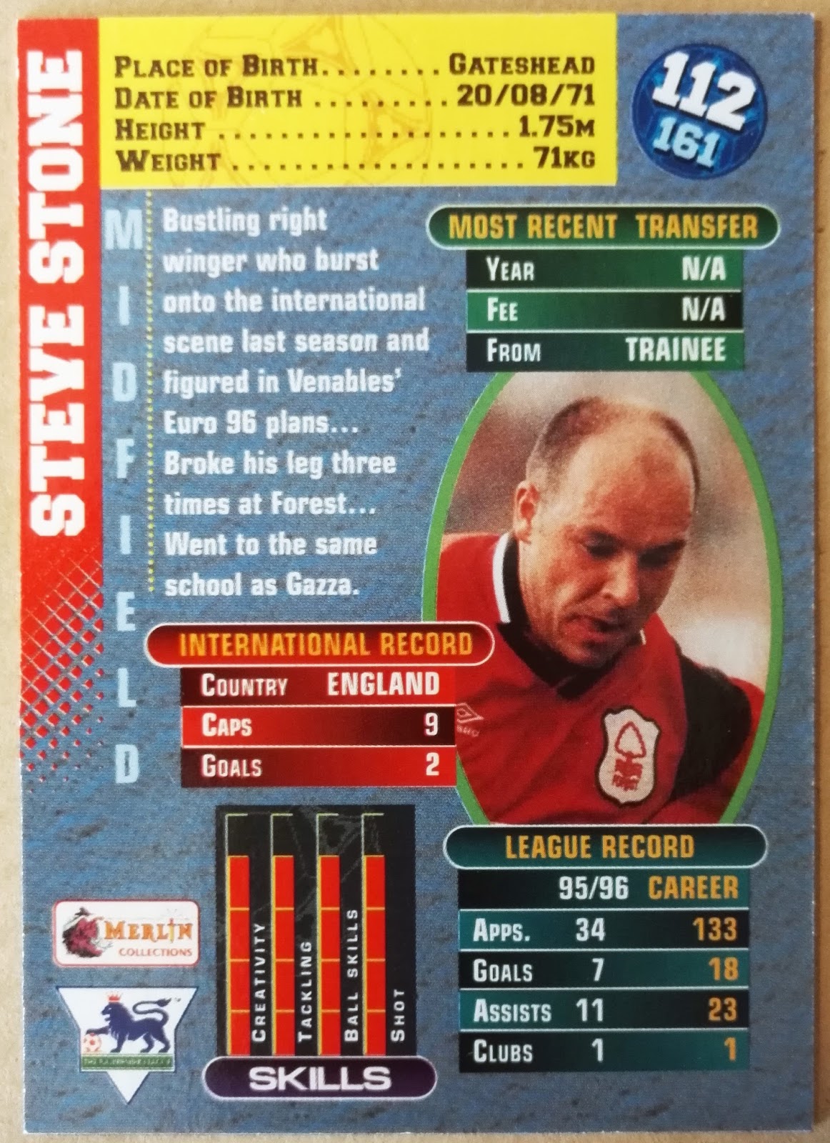 NFFC Cards & Stickers: Merlin Premier Gold 1996/97 Steve Stone