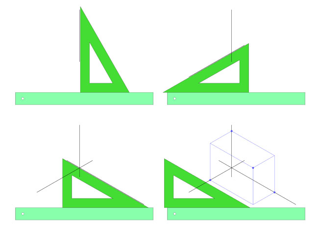 Dibujo Técnico 1º Bach.: COLOCACIÓN DE LA ESCUADRA Y CARTABÓN (ISOMÉTRICA)