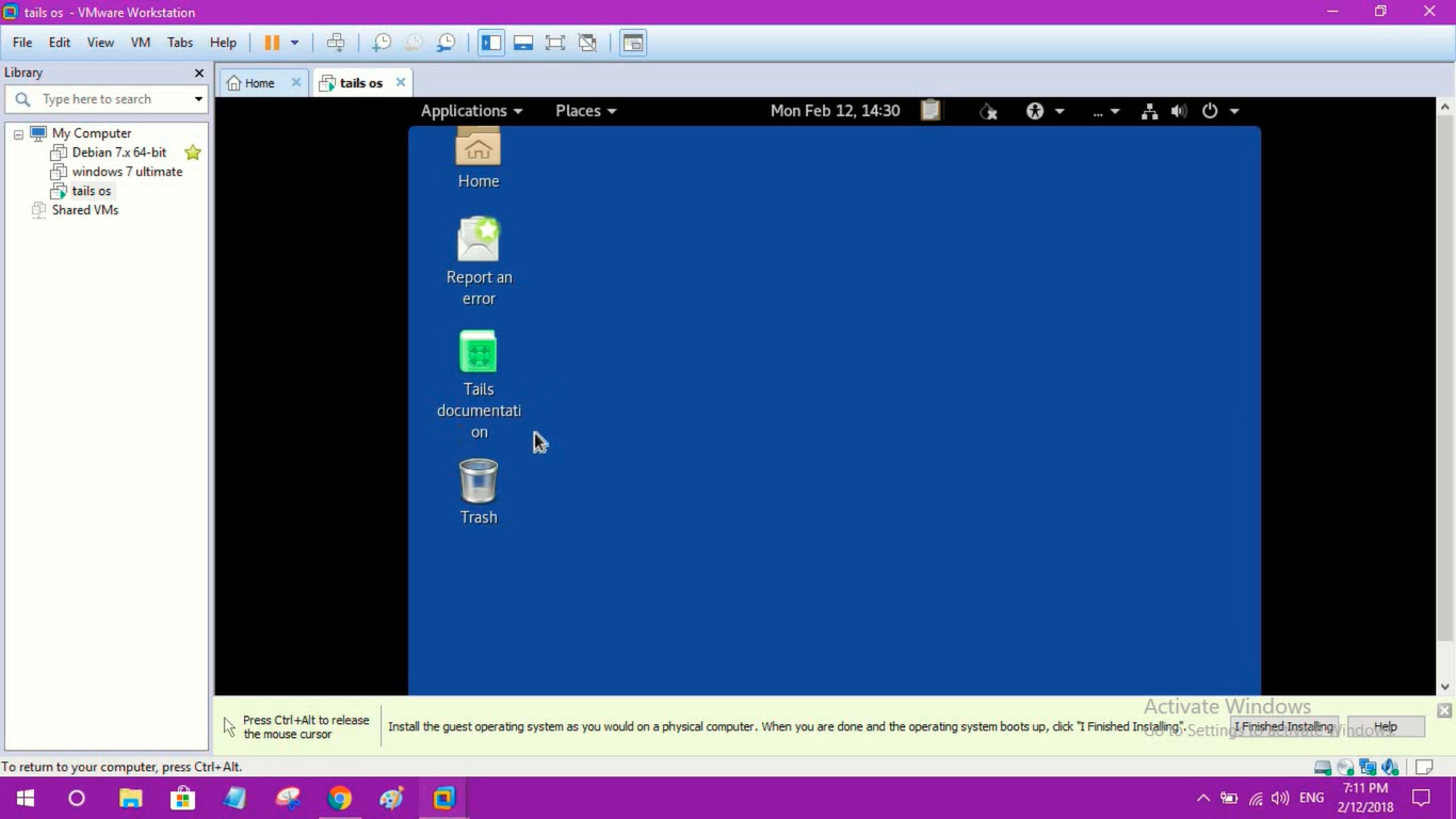 13 finally tails operating system installed in your vmware