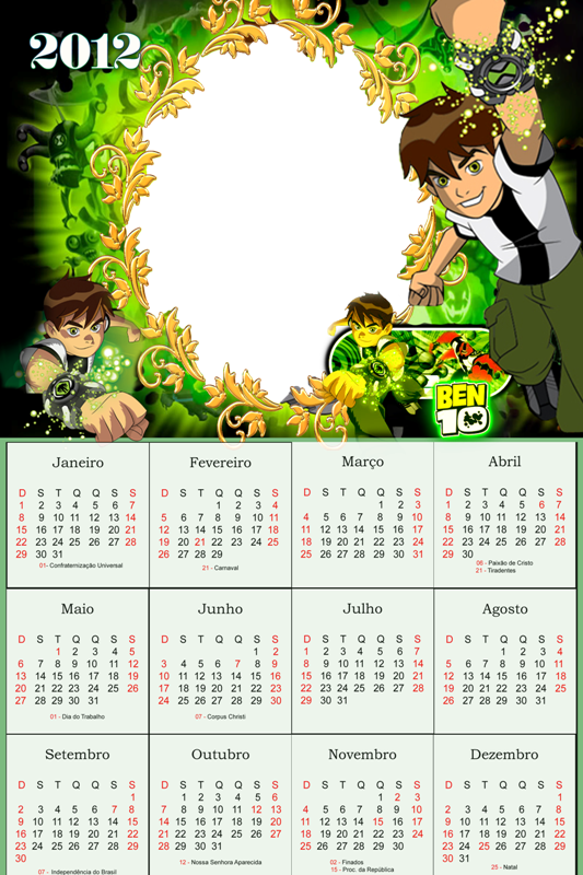 Foto com Arte: Calendarios em PNG para você colocar foto e imprimir