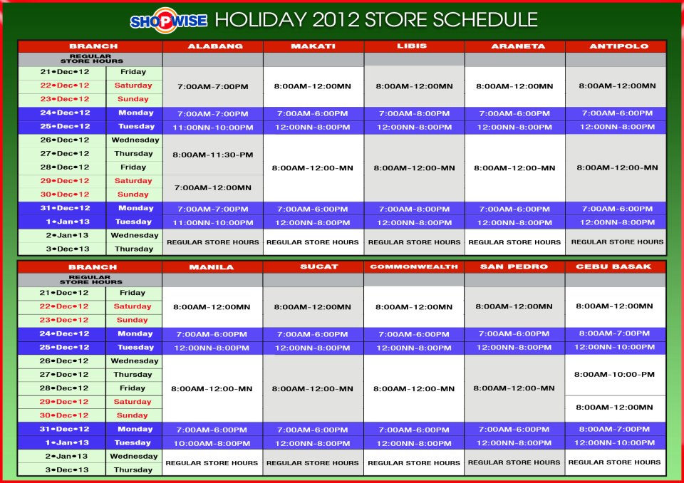 Manila Shopper: Holiday 2012 Mall (& Theme Parks) Schedule