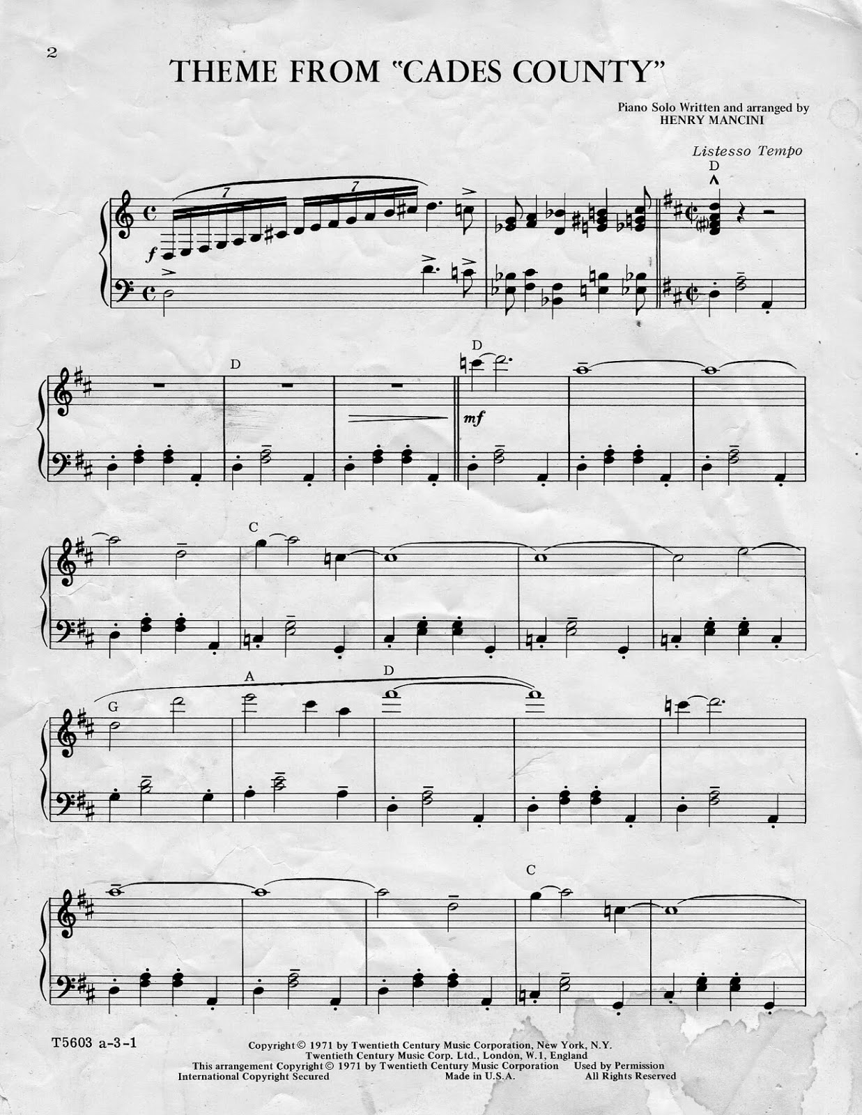 Saved From The Paper Drive: Theme from CADE'S COUNTY sheet music