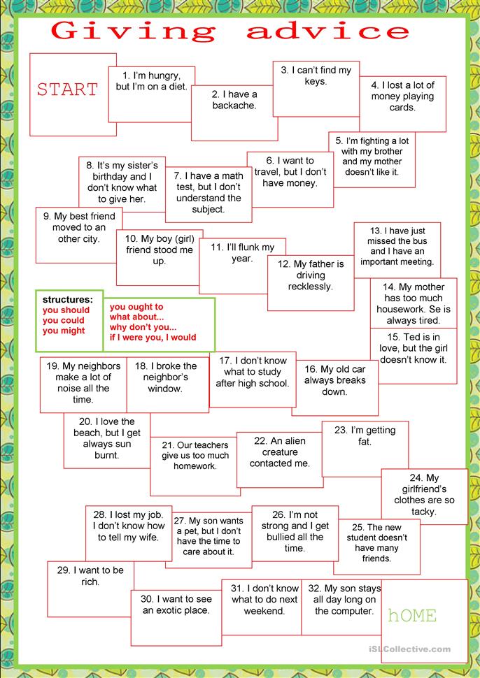 Valanglia: ASKING FOR AND GIVING ADVICE IN ENGLISH (MOST COMMON ...