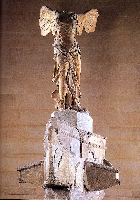 Nike of Samothrace - she stands upon a ship's bow representing the ...