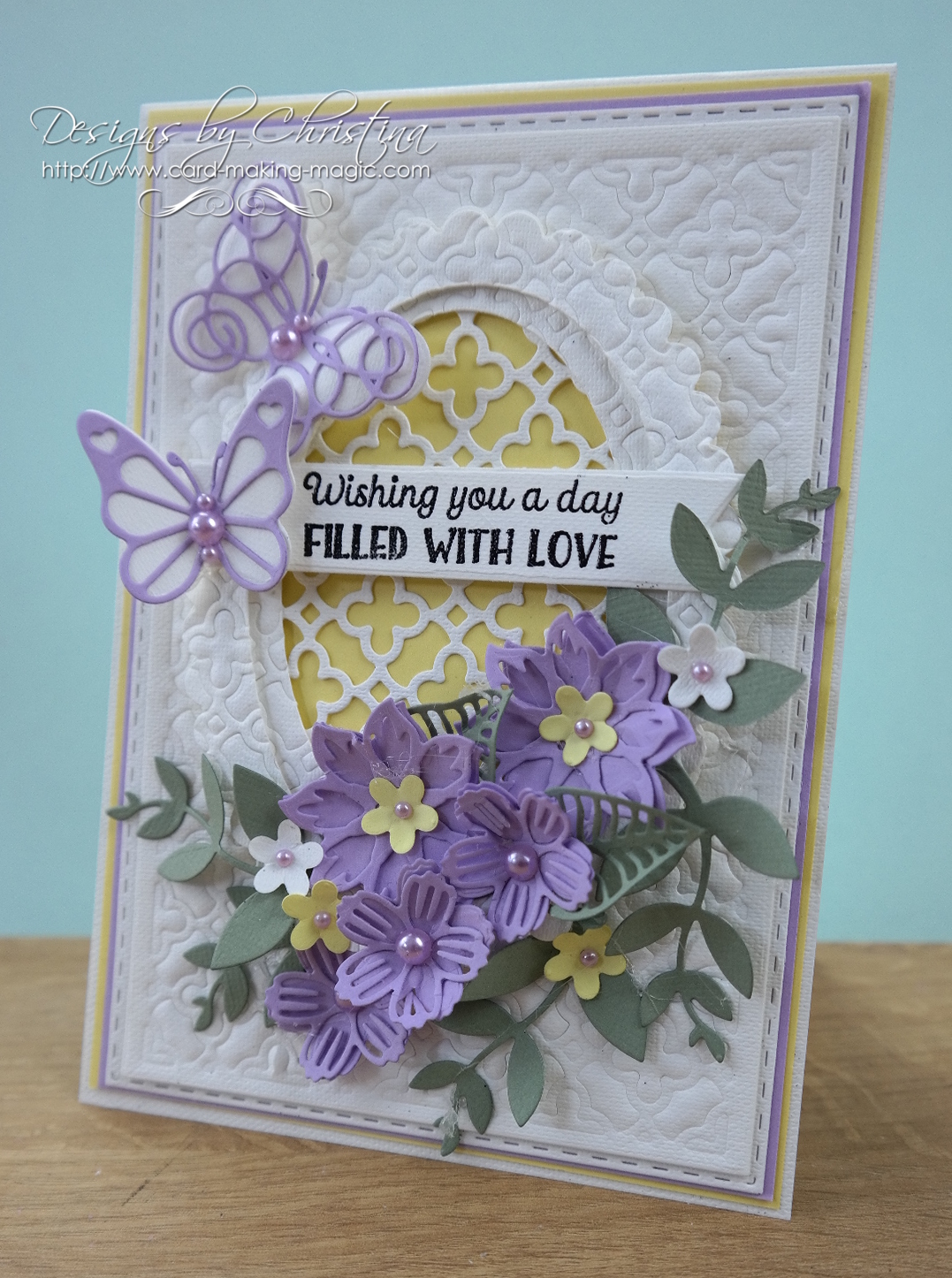 Flowers, Ribbons and Pearls: Lilac and Lemon Card & Box