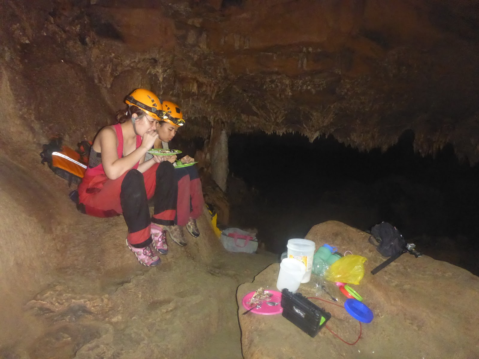 1:30 PM After settling our stomachs, the team tied up some ropes again ...