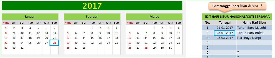 Membuat Kalender Tahunan Excel - ExcelManiacs