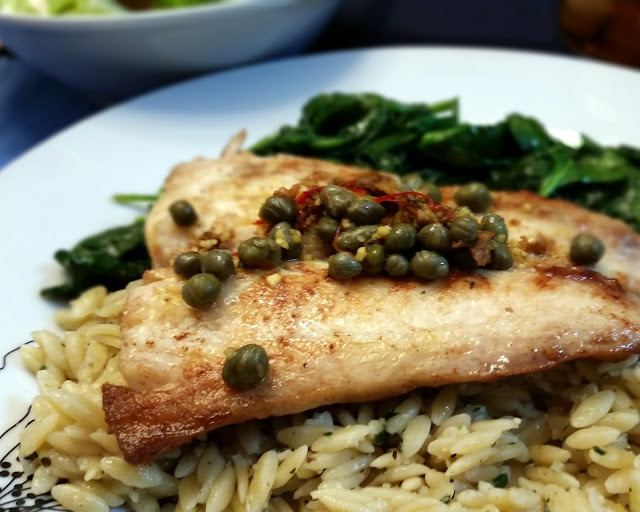 A Bite to Eat: Pan-Seared Cobia with a Caper and Saffron Reduction