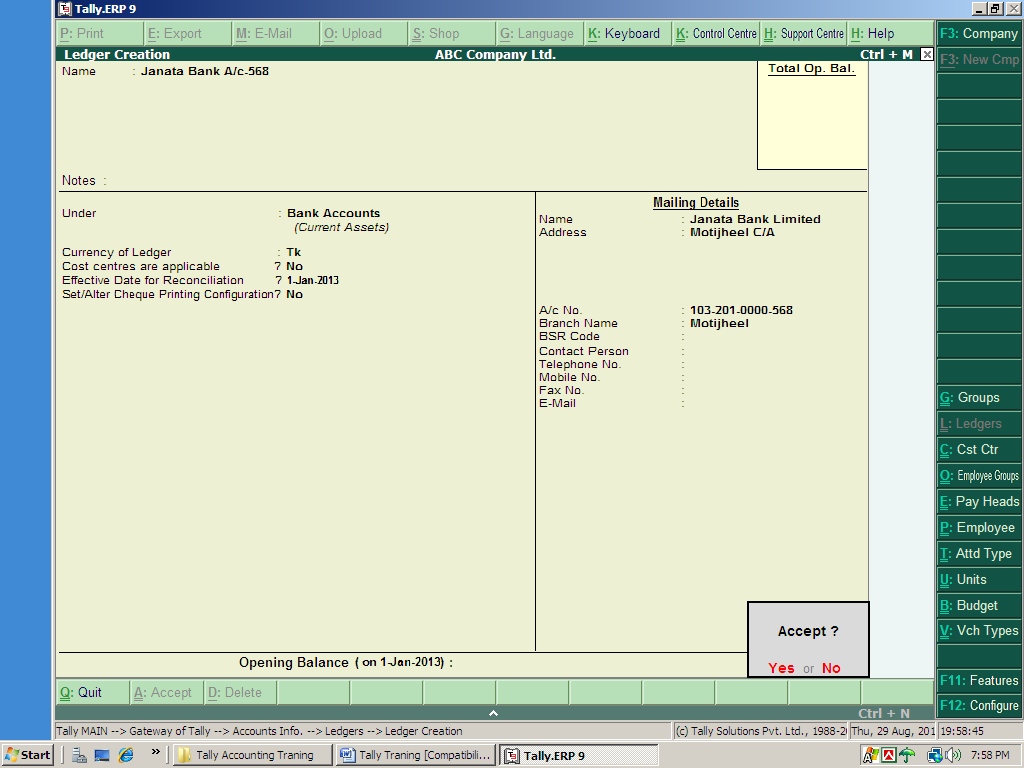 Tally operating Solution: System to Create “Bank A/c- No.” in Tally ...