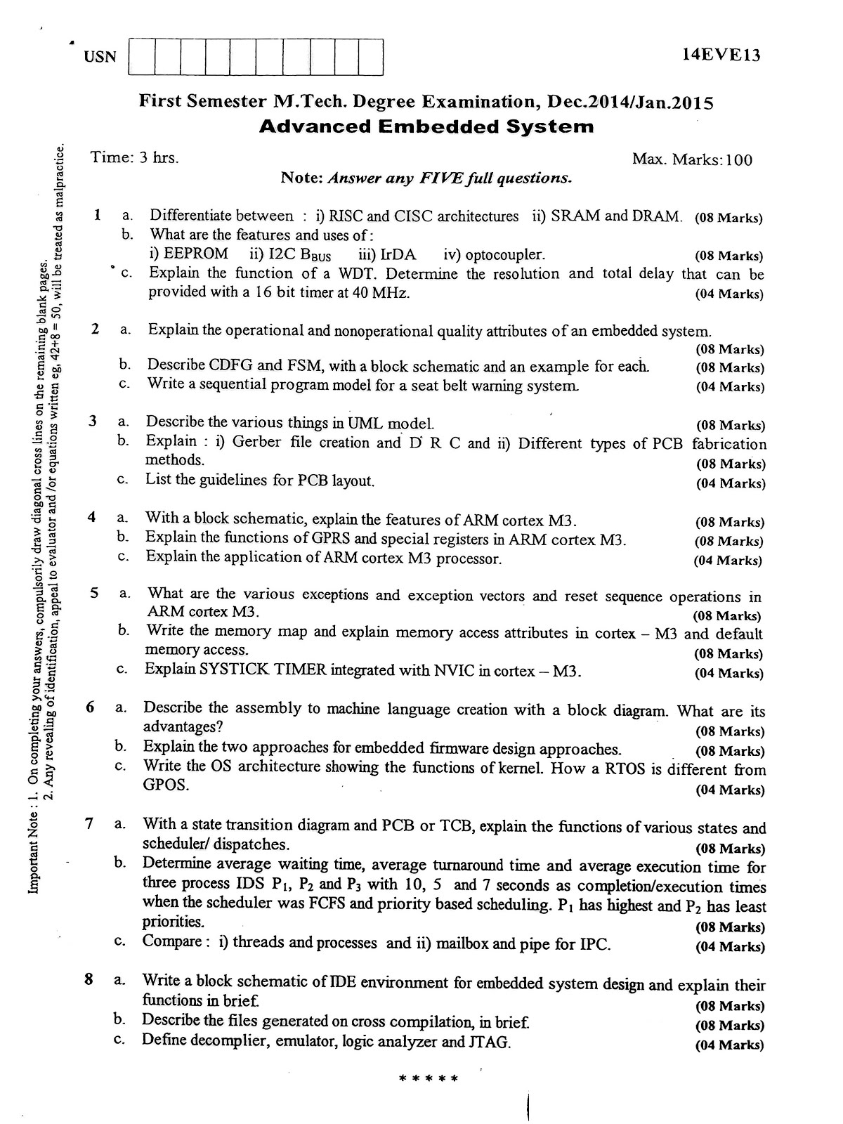 VTU Advanced Embedded System 14EVE13 Dec 2014/Jan 2015 Question Paper