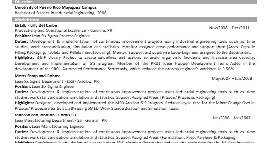 Productivity and Operational Excellence Sample Resume Format in Word ...