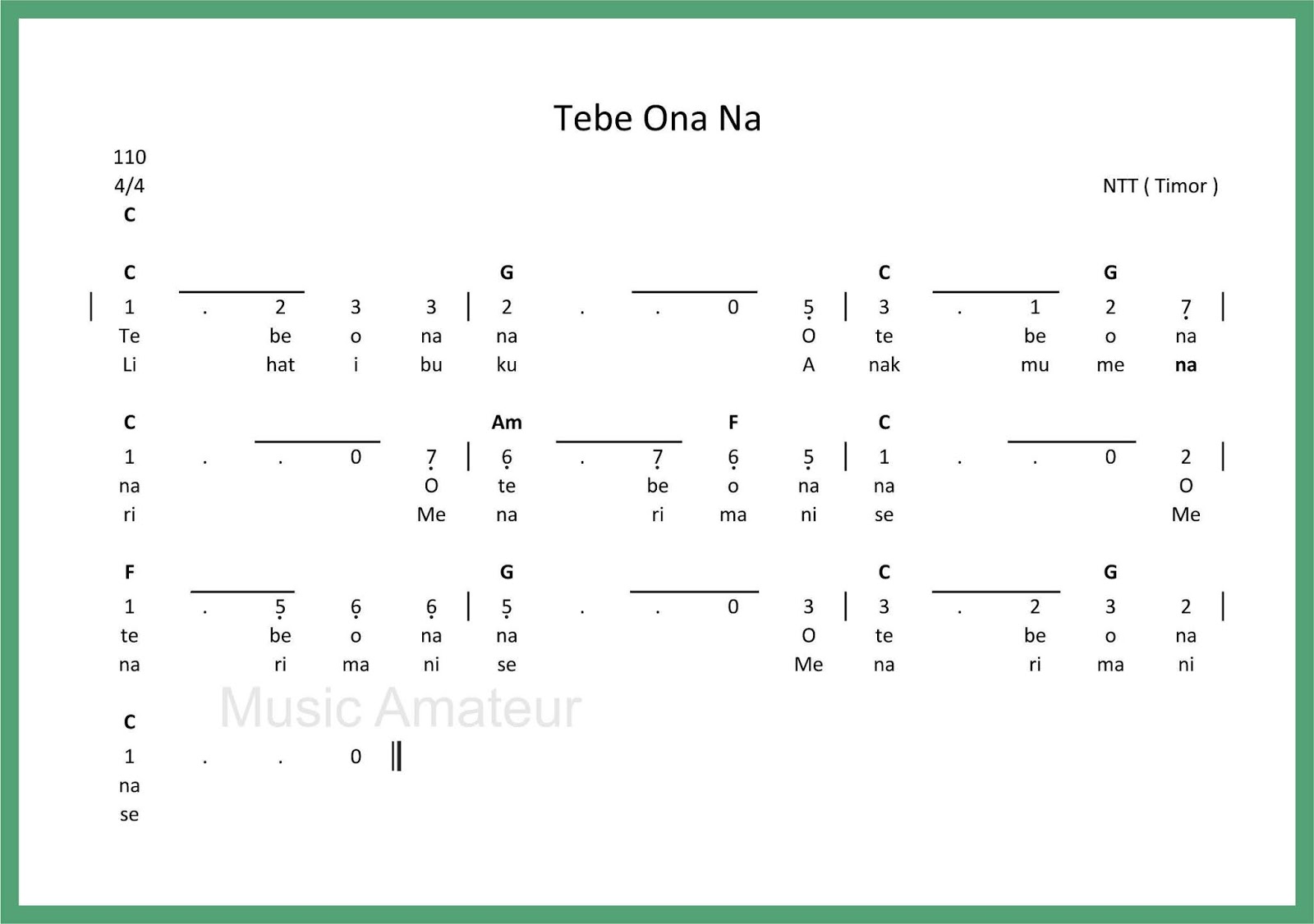 Not Angka Tebe Ona Na - Mahir Musik