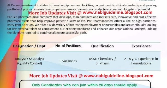 NABL GUIDELINES: PAR Formulations Pvt. Ltd - Urgently Require Analyst / Sr. Analyst - Quality ...