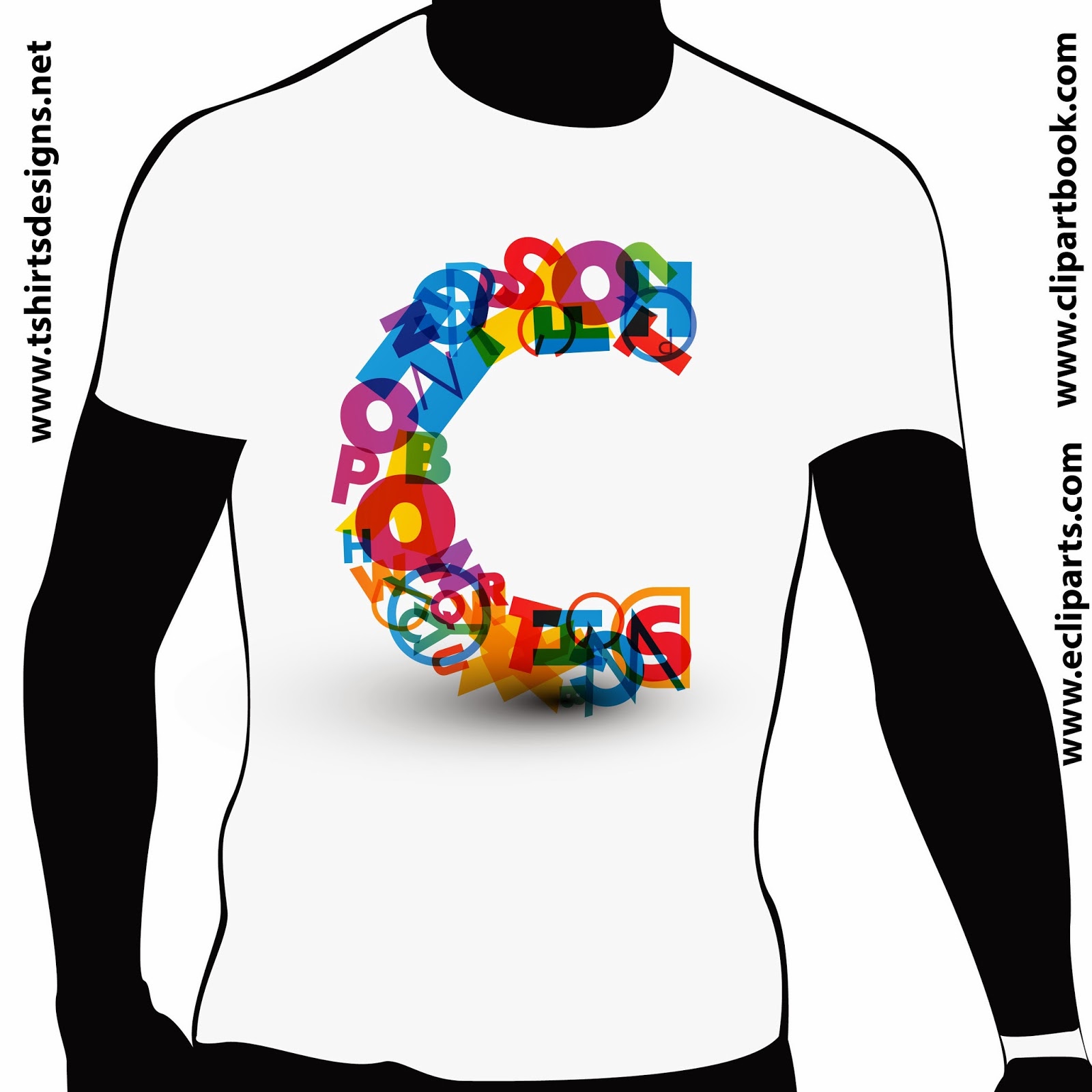 free clip arts: Digital Alphabetical Letters T-shirts Print designs