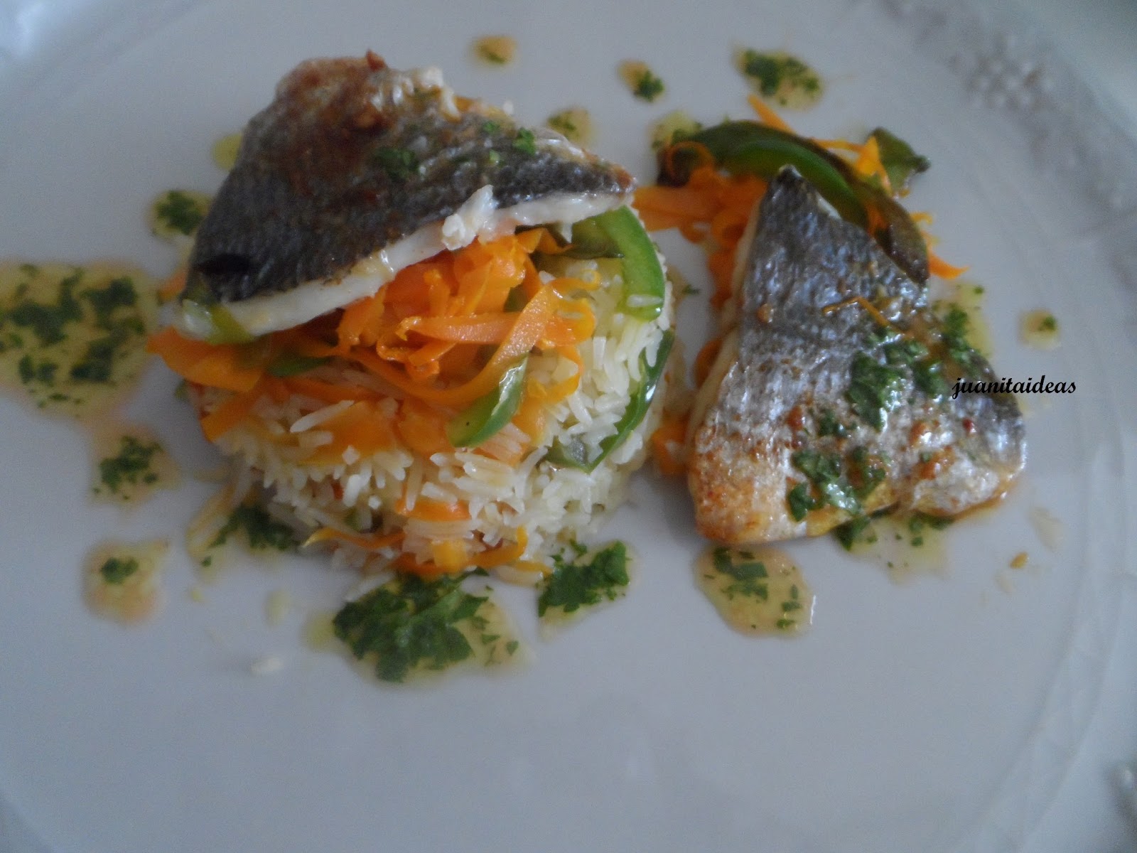 juanita ideas para el hogar: FILETE DE PESCADO CON ARROZ Y VERDURAS