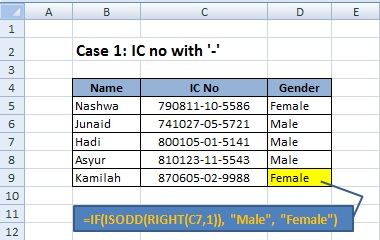 Aplikasi Excel Dalam Kehidupan: Gender Identification Based On IC No ...