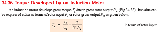 Gross Torque developed by a Three phase Induction motor