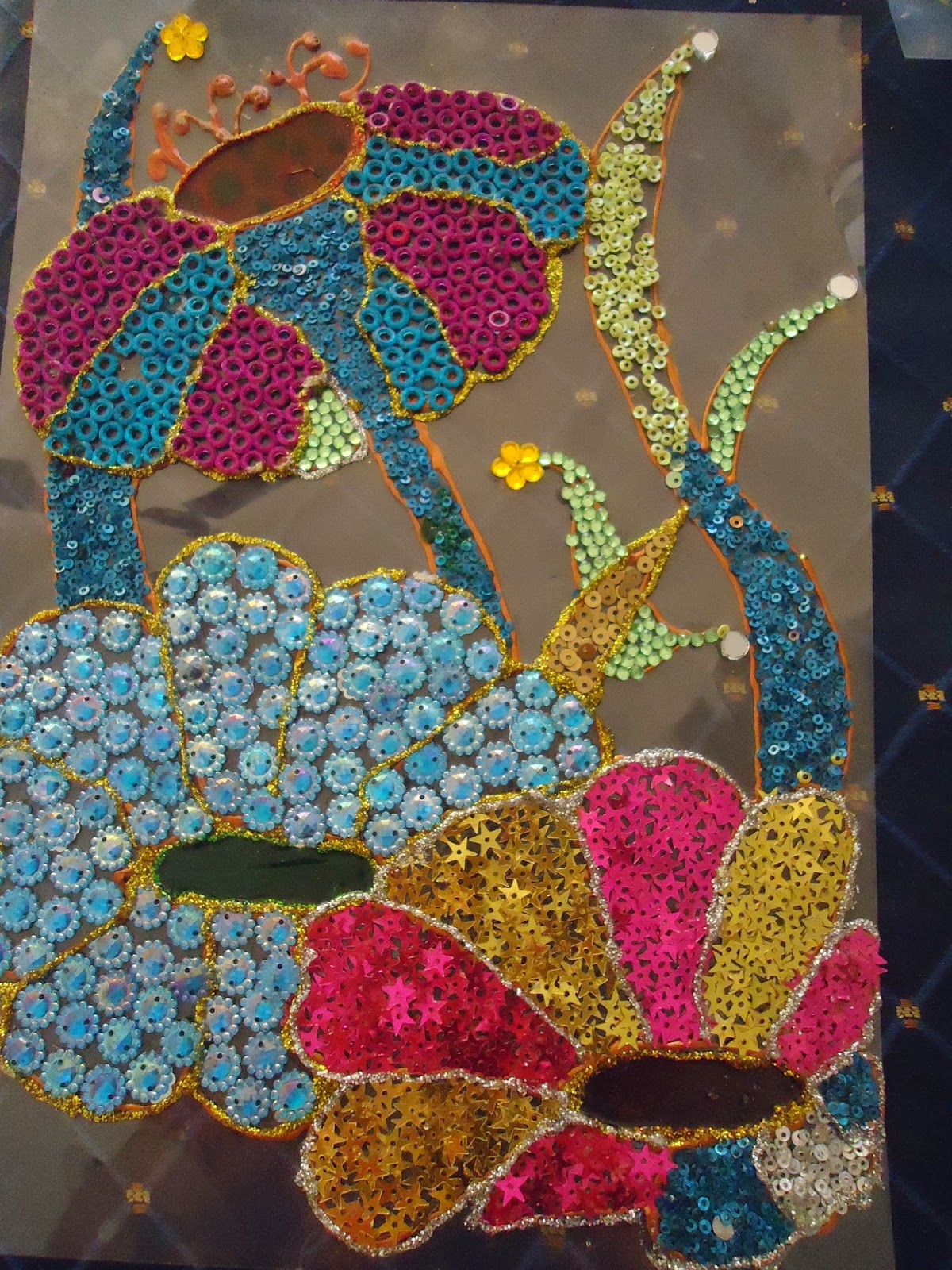 SRIYUKTHA'S ARTS AND CRAFTS: OHP SHEET SEQUINS ART
