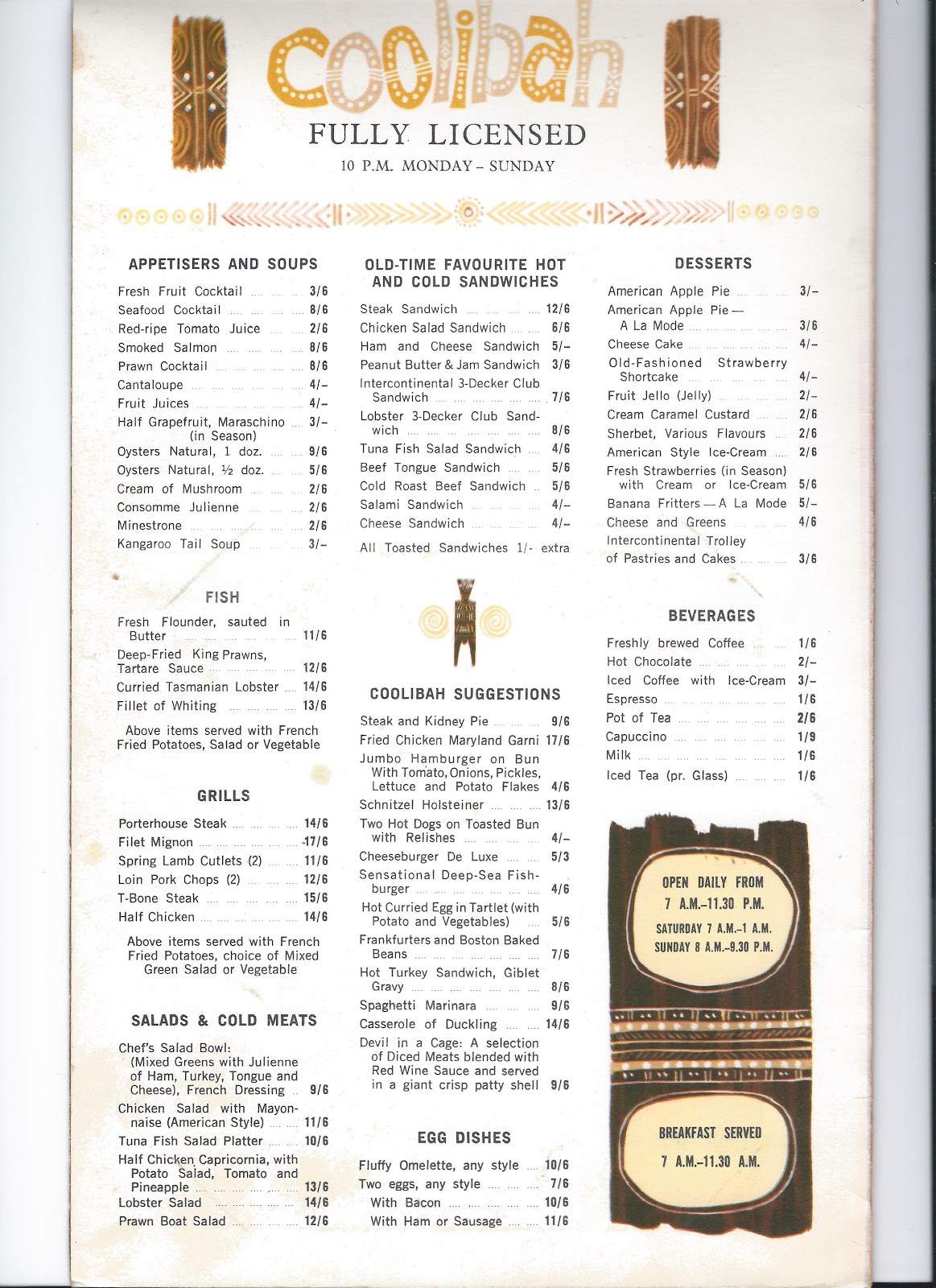 Chris Suhr's Menu Collection: Southern Cross Hotel. Melbourne