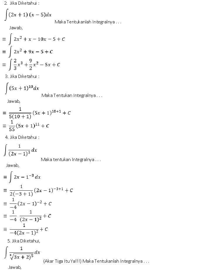 Rumus Integral Tak Tentu Beserta Contoh Soal dan Pembahasan | Contoh ...
