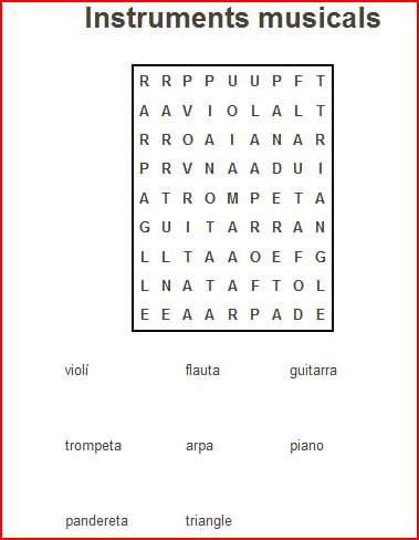 MUSIQUEM-NOS!: Mots encreuats: cercar els noms del instruments esmentats