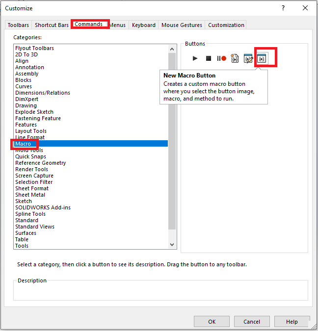 Design Tech Academy: Add Macro Button (customize command) in SolidWorks