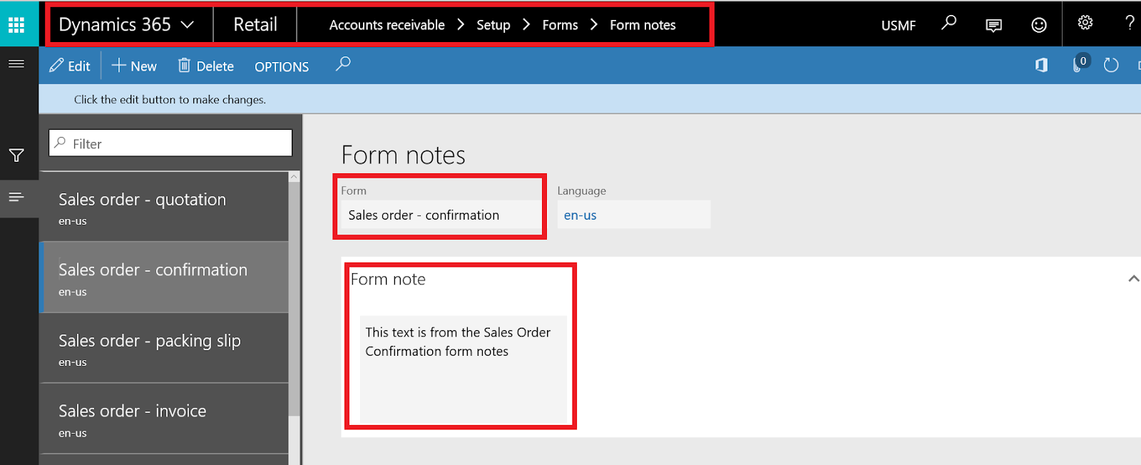 How to setup and print notes in sales order confirmation