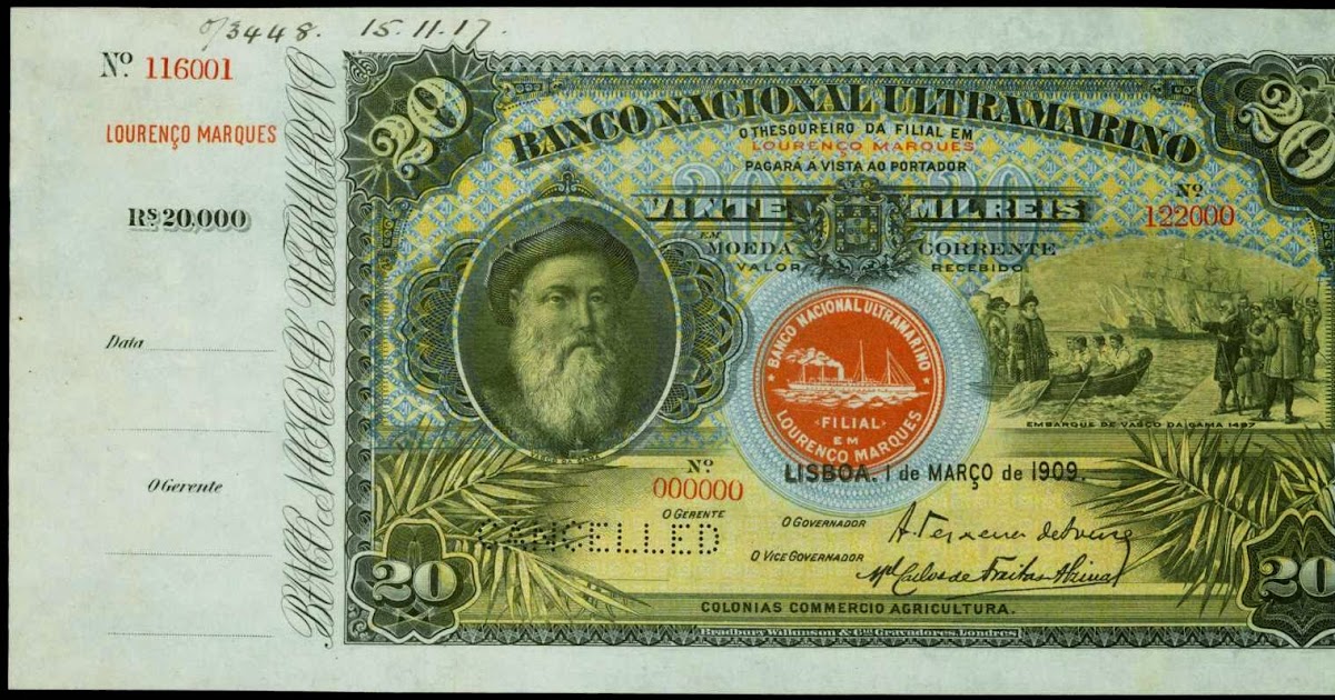 Mozambique 20000 Reis 1909 Banco Nacional Ultramarino|World Banknotes ...