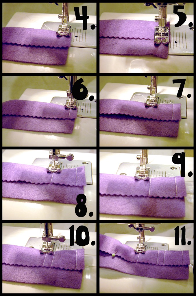 Continue sewing the whole rectangle in this fashion, so the pattern is ...