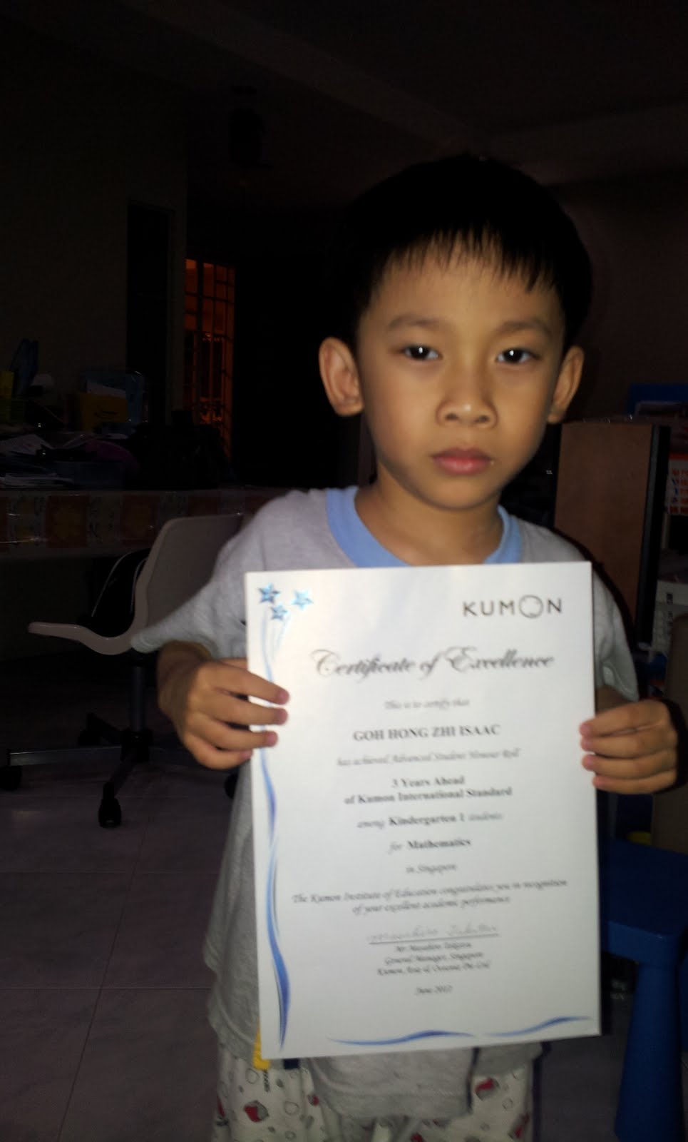Solojogger: Kumon certificate of excellence.